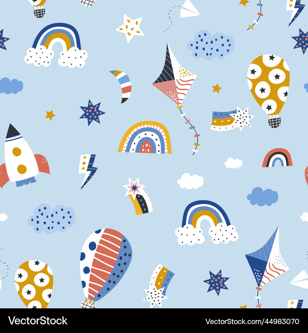Childish seamless pattern with hot air ballon Vector Image