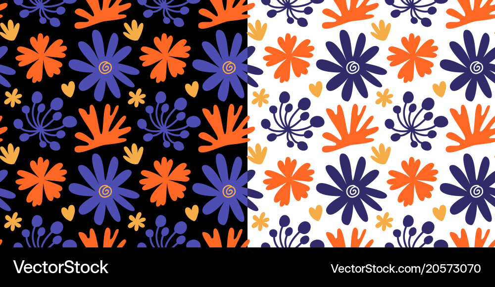 Floral seamless patterns set with colorful flowers