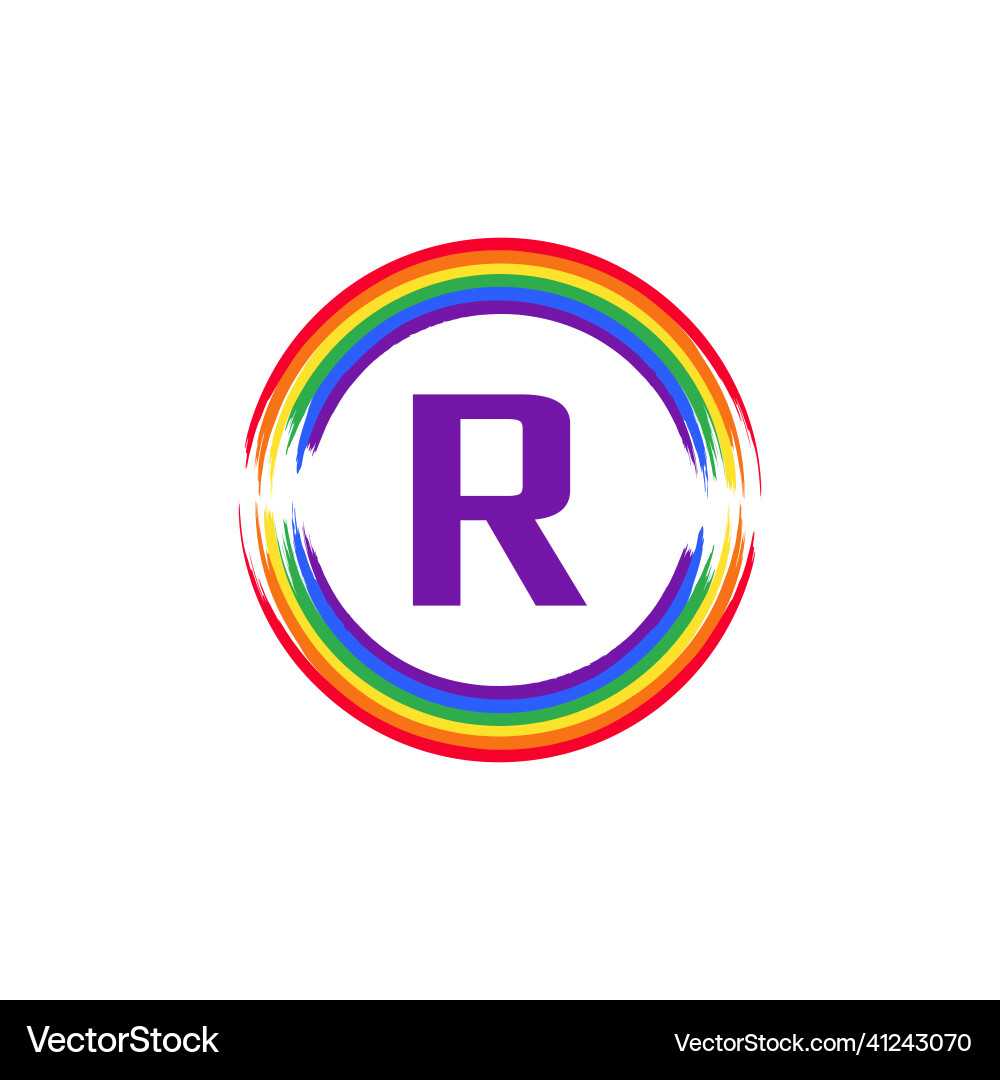 Letter r inside circular colored in rainbow color Vector Image