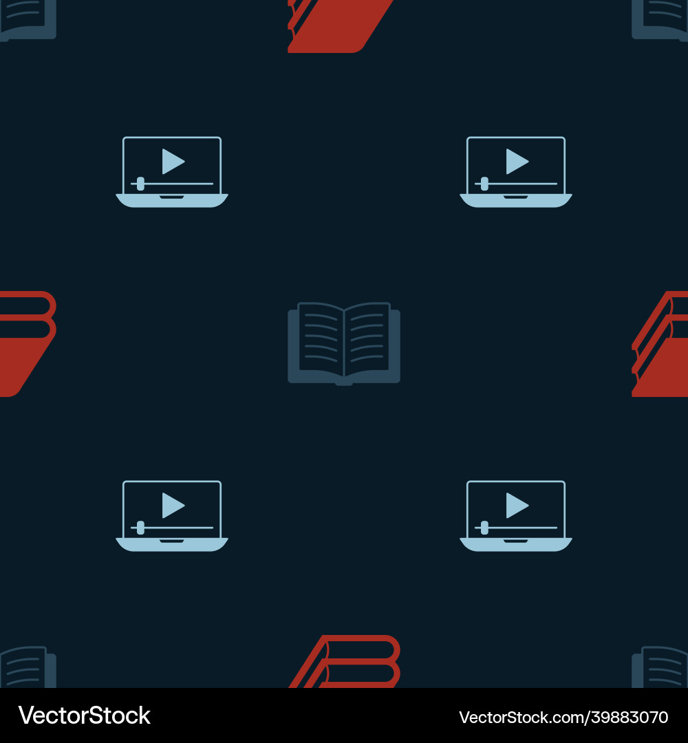 Set book open book and online play video Vector Image