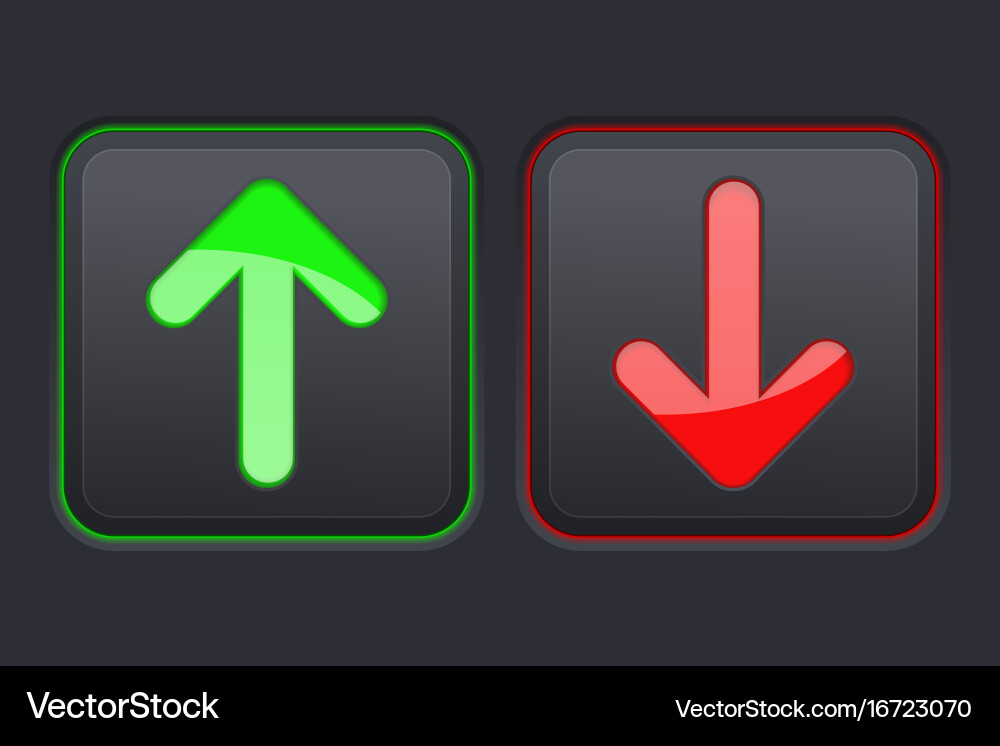 Up and down square black buttons with green and Vector Image