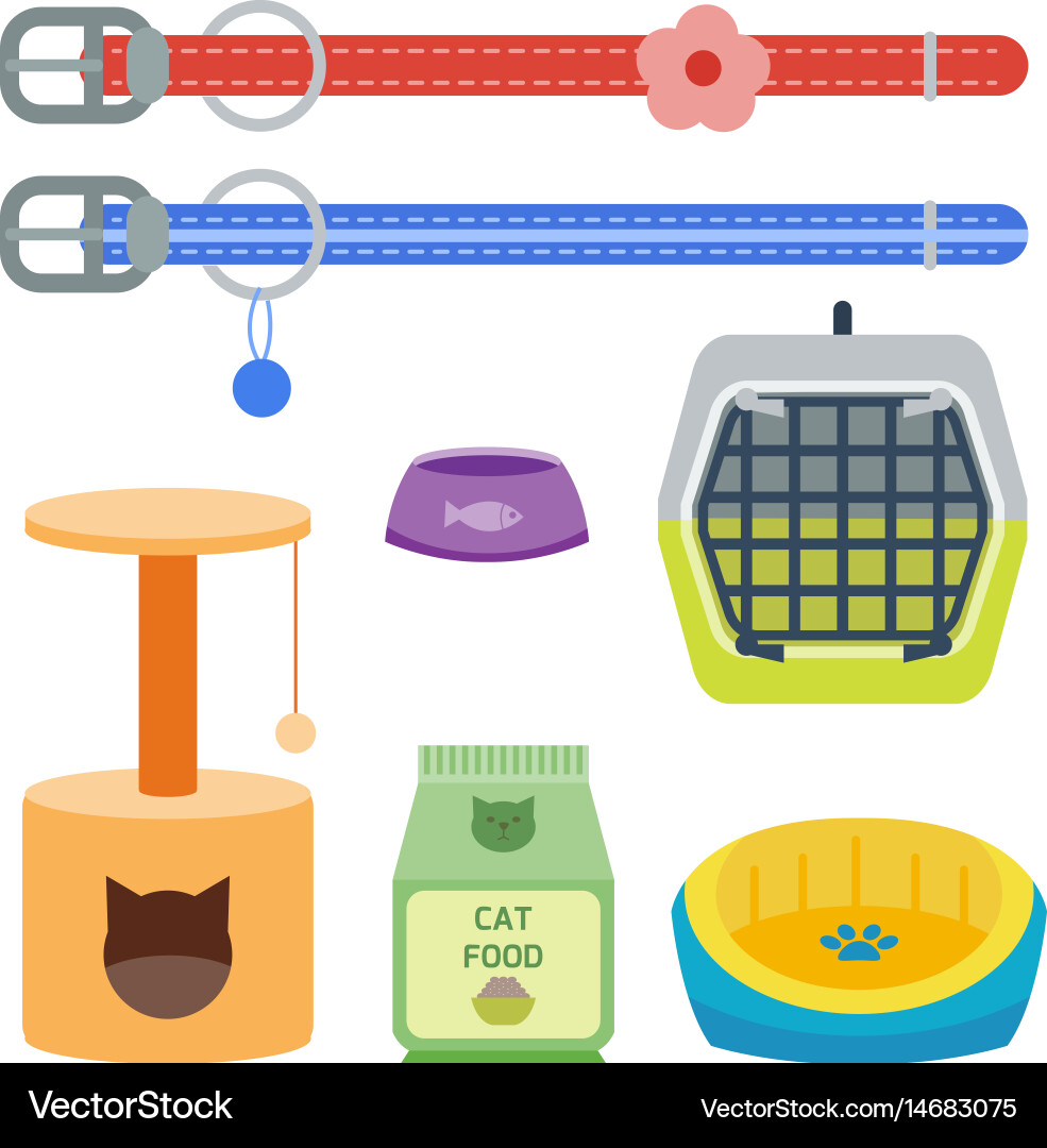 Colorful cat accessory cute animal icons Vector Image