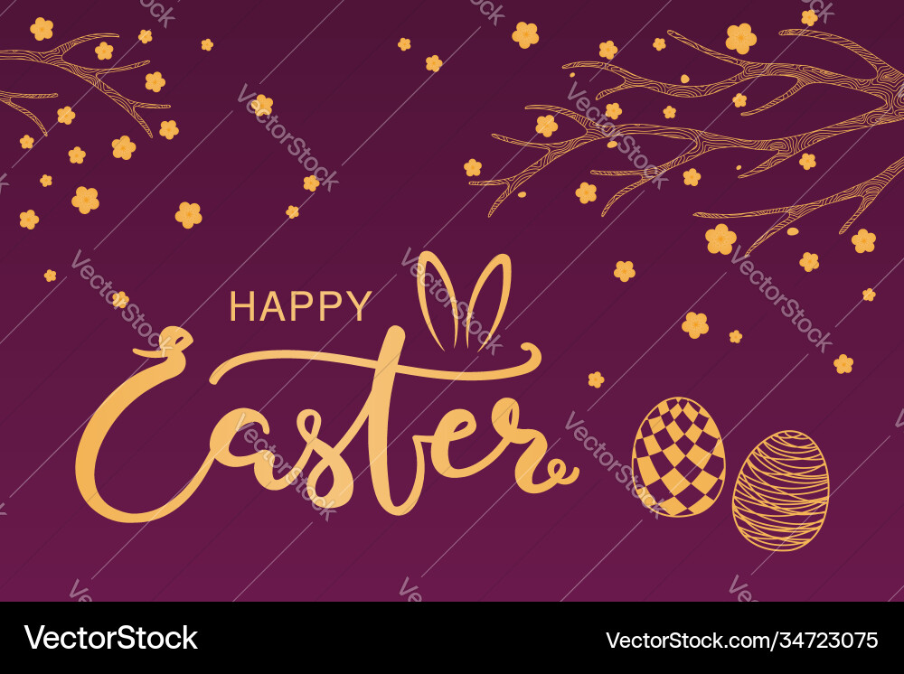 Easter gold and purple card design Royalty Free Vector Image