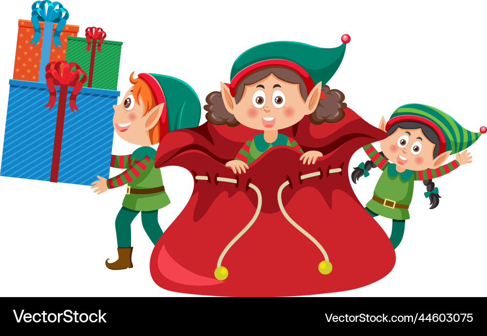 Elves cartoon character with christmas present Vector Image