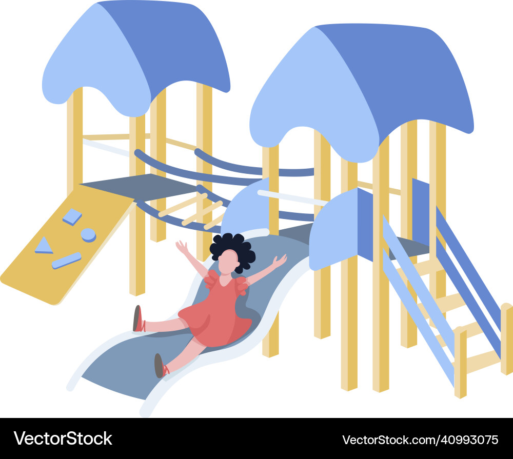 Happy child playing on slide flat color faceless Vector Image