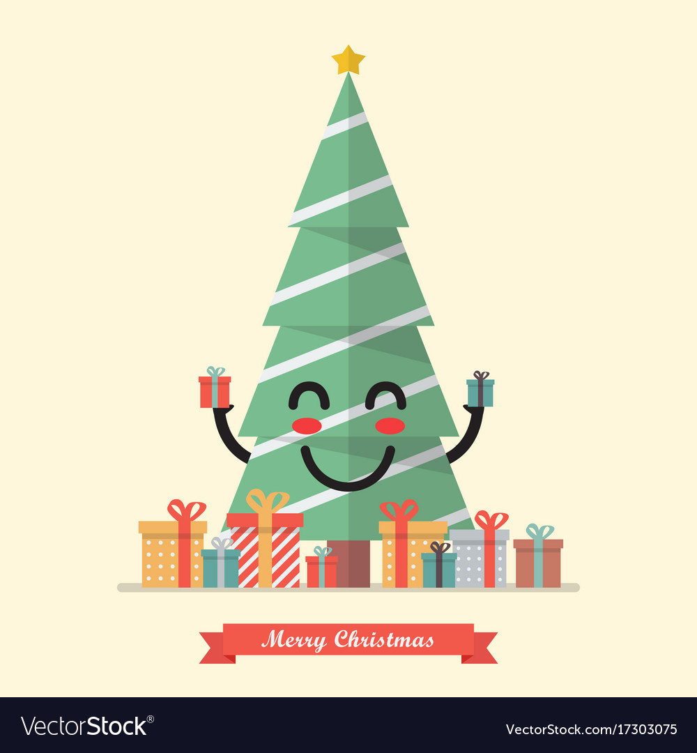 Merry christmas with happy tree Royalty Free Vector Image