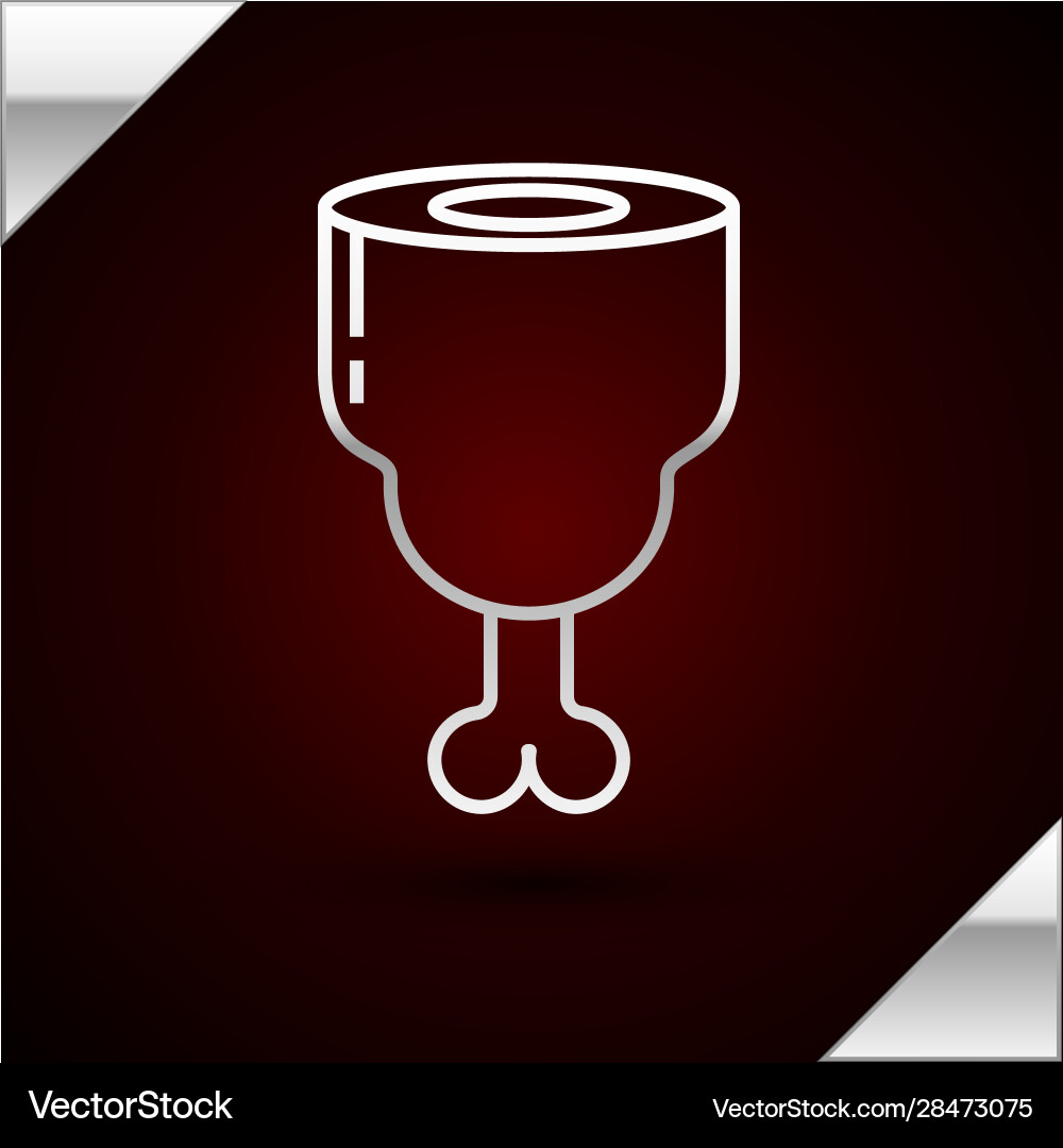 Silver line chicken leg icon isolated on dark red Vector Image