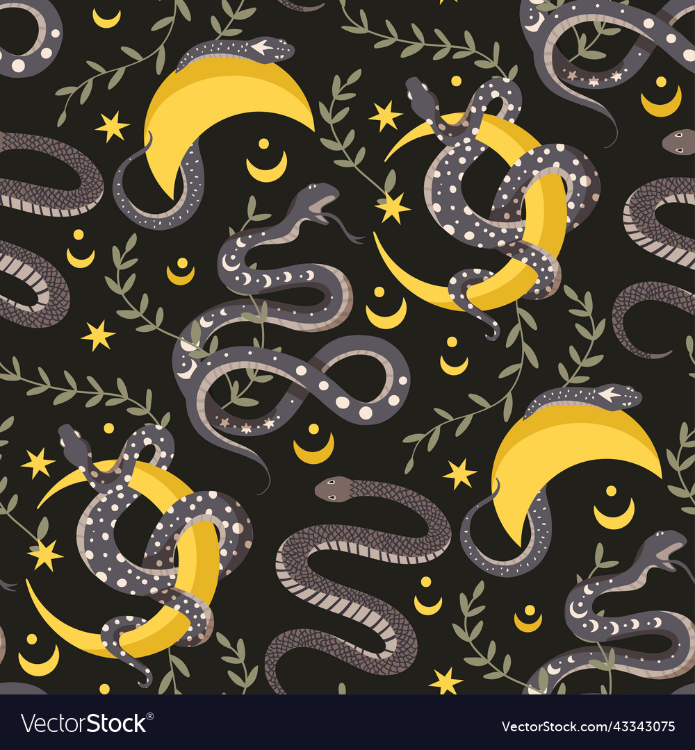 Snake moon seamless pattern Royalty Free Vector Image