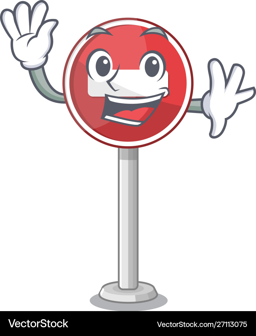 Waving no entry on cartoon side road Royalty Free Vector