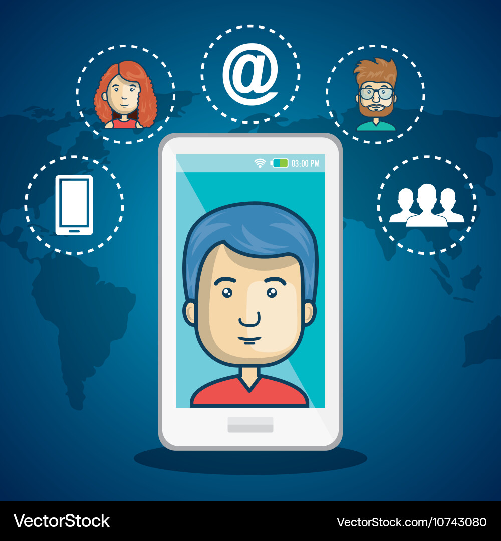 Cartoon smartphone man internet connection world Vector Image