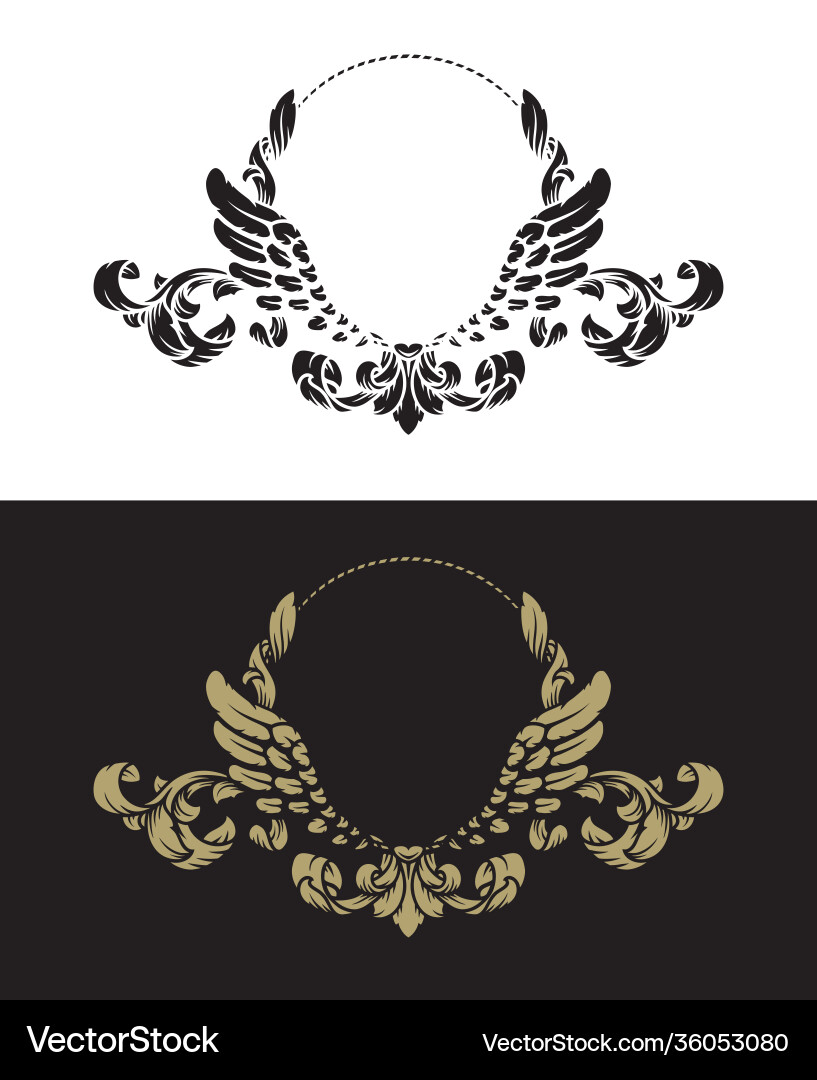 Frame with vintage pattern and angel wings two Vector Image