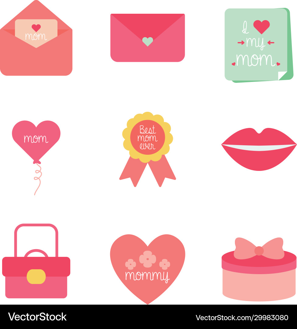 Happy mothers day flat style icon set Royalty Free Vector