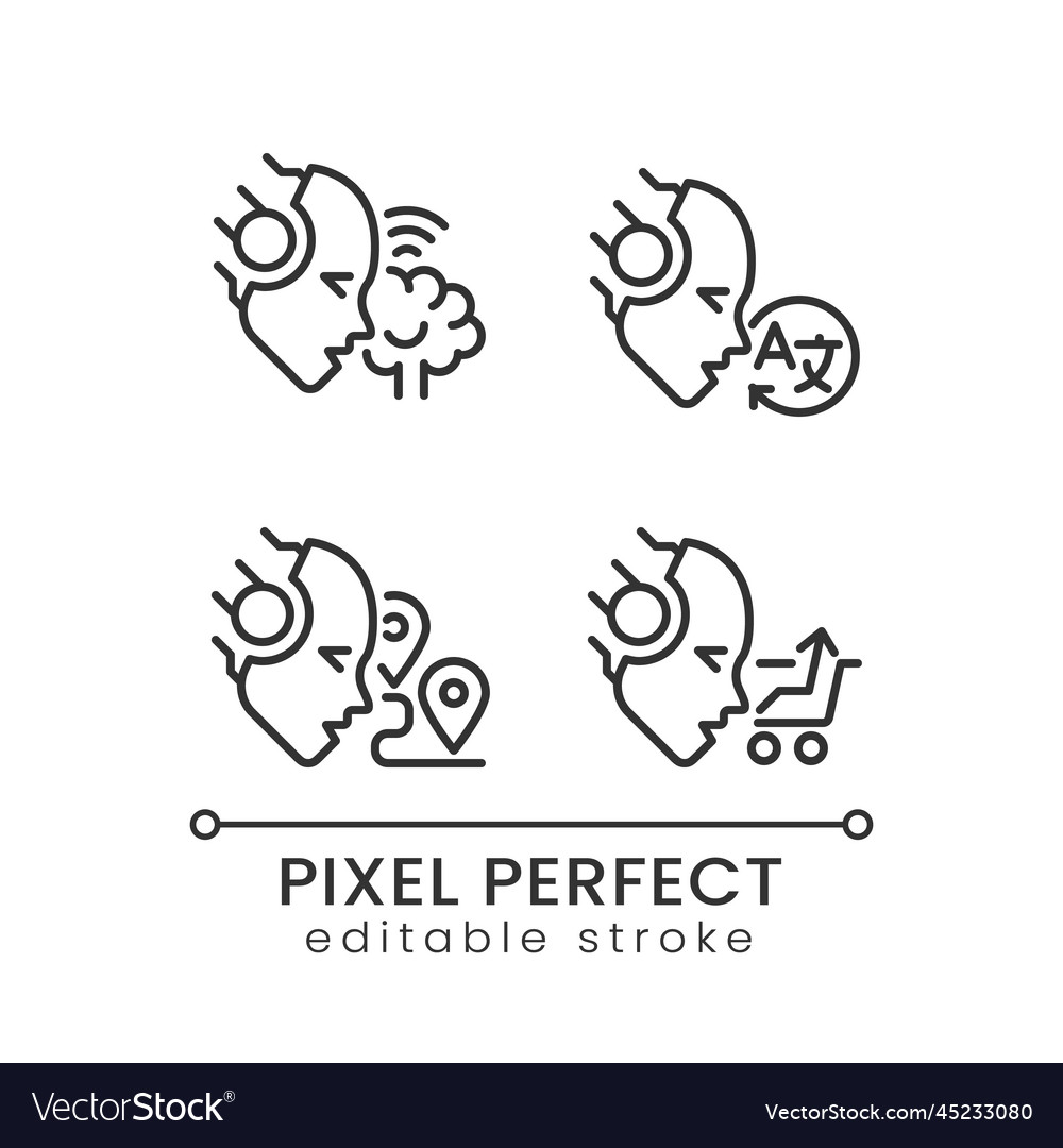 Machine learning usage pixel perfect linear icons Vector Image