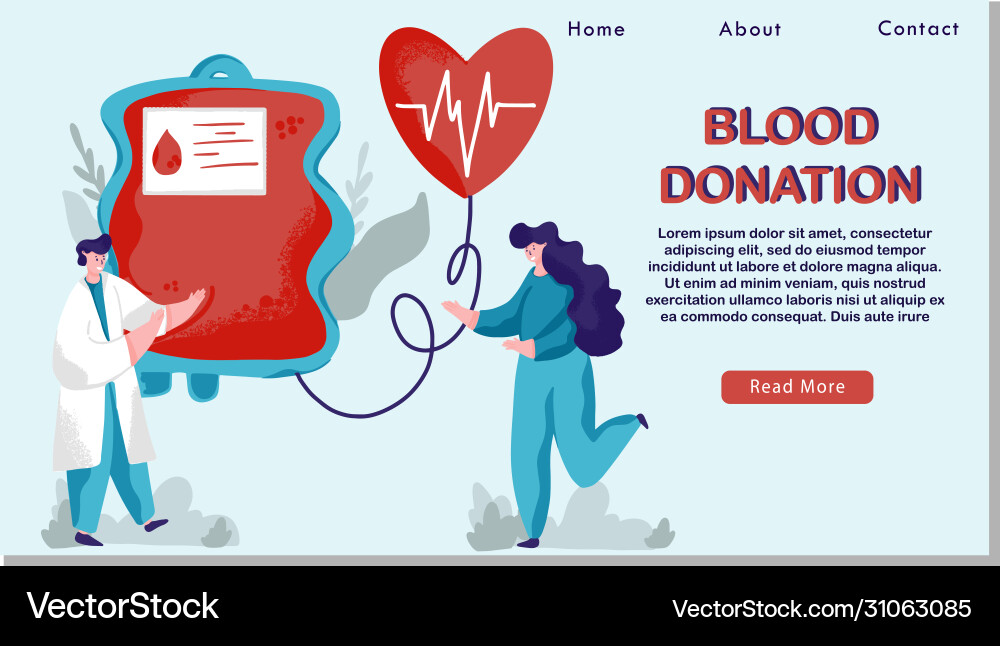 Blood donation concept landing page template Vector Image