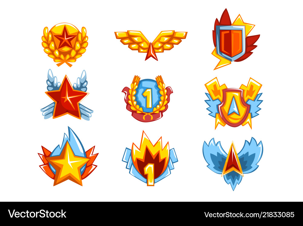 Collection colorful medals in various shapes Vector Image