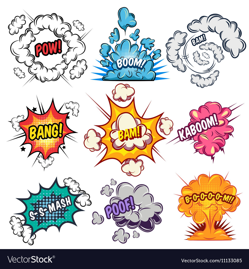 Comics explosion effects set Royalty Free Vector Image