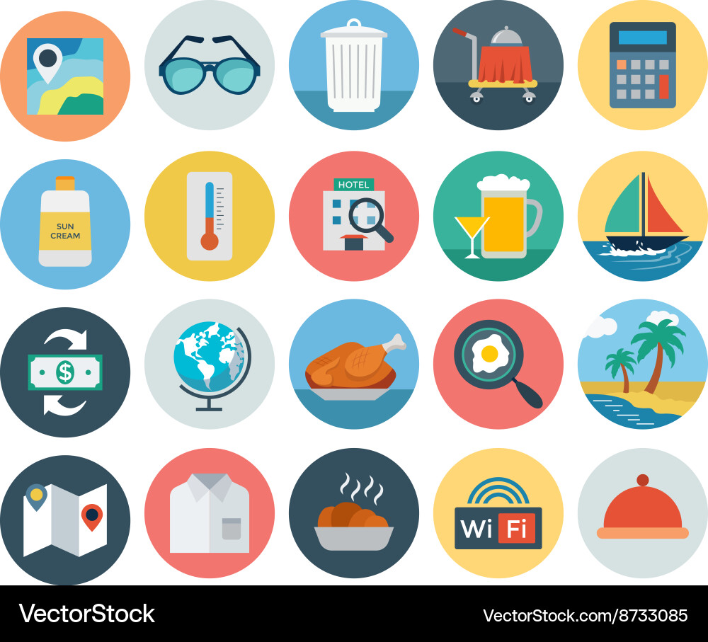 Hotel and Restaurant Flat Colored Icons 3 Vector Image