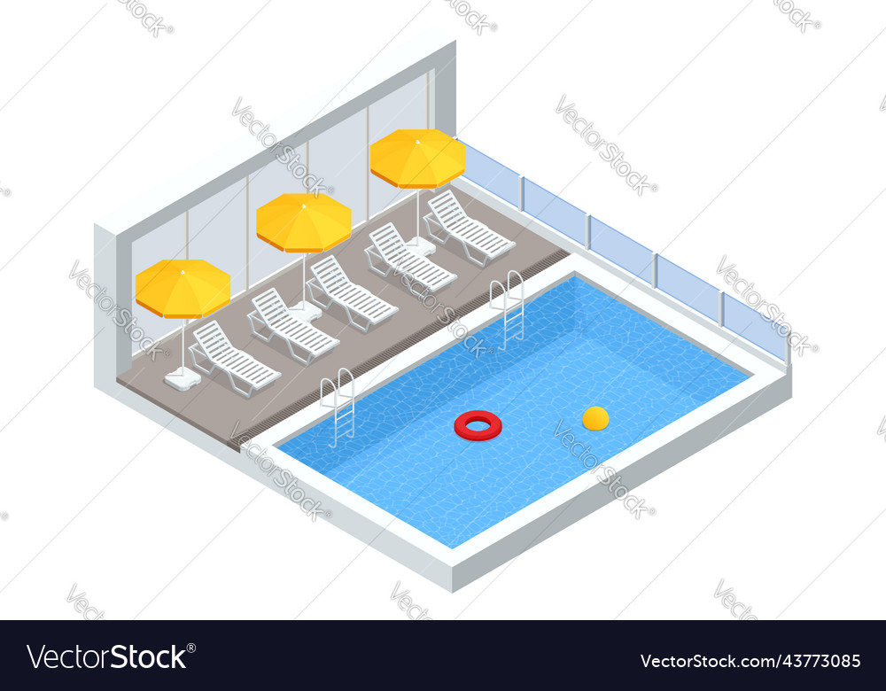 Isometric swimming pool with stair and sun Vector Image