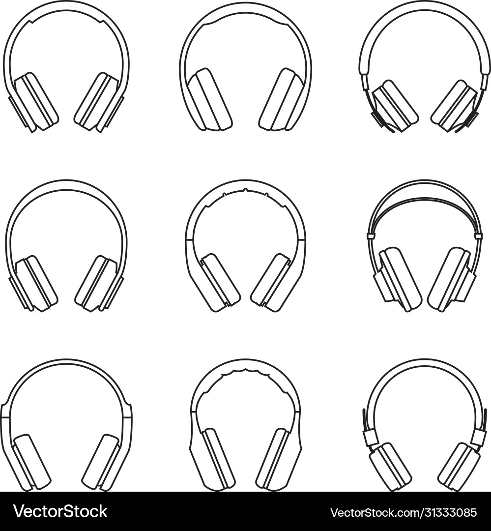 Set headphone for music and calls thin line ic Vector Image
