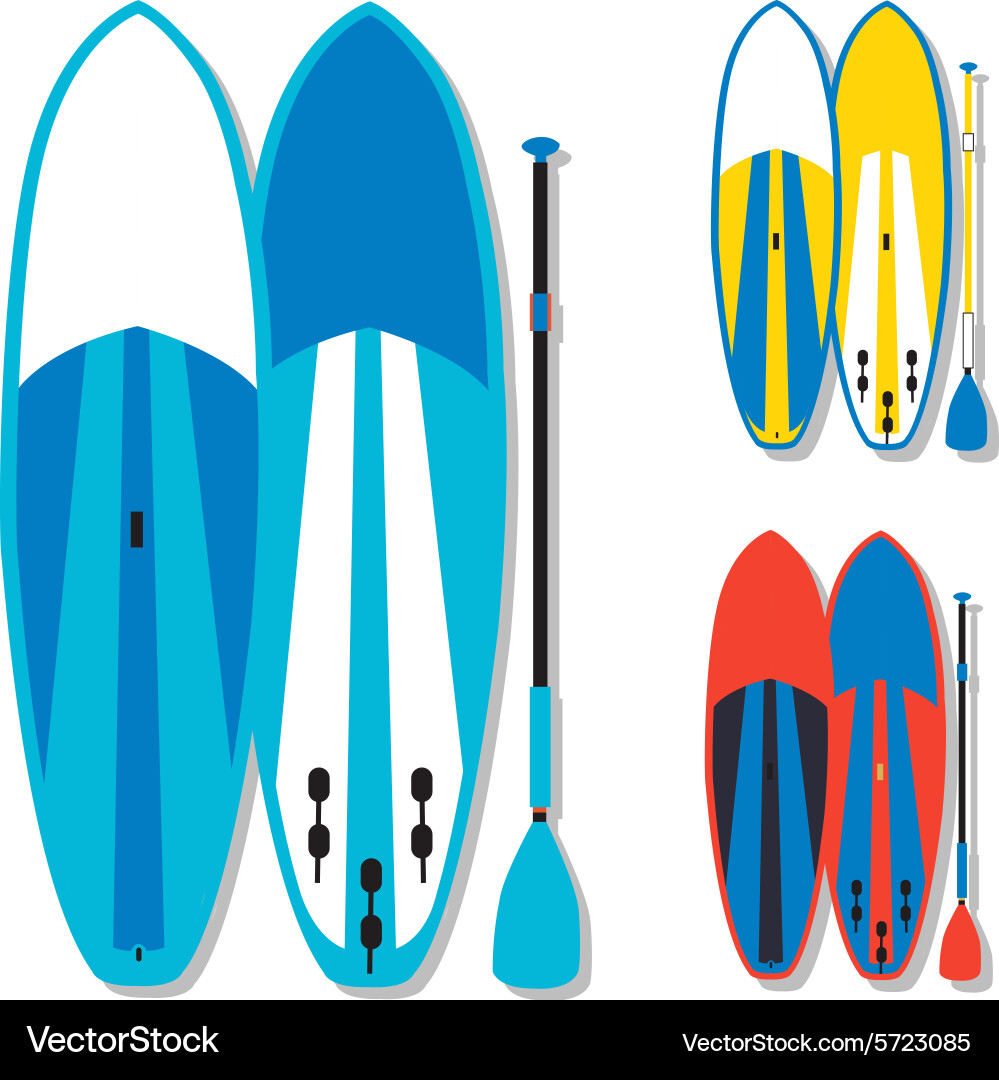 Stand up paddle boards and paddles set in Vector Image