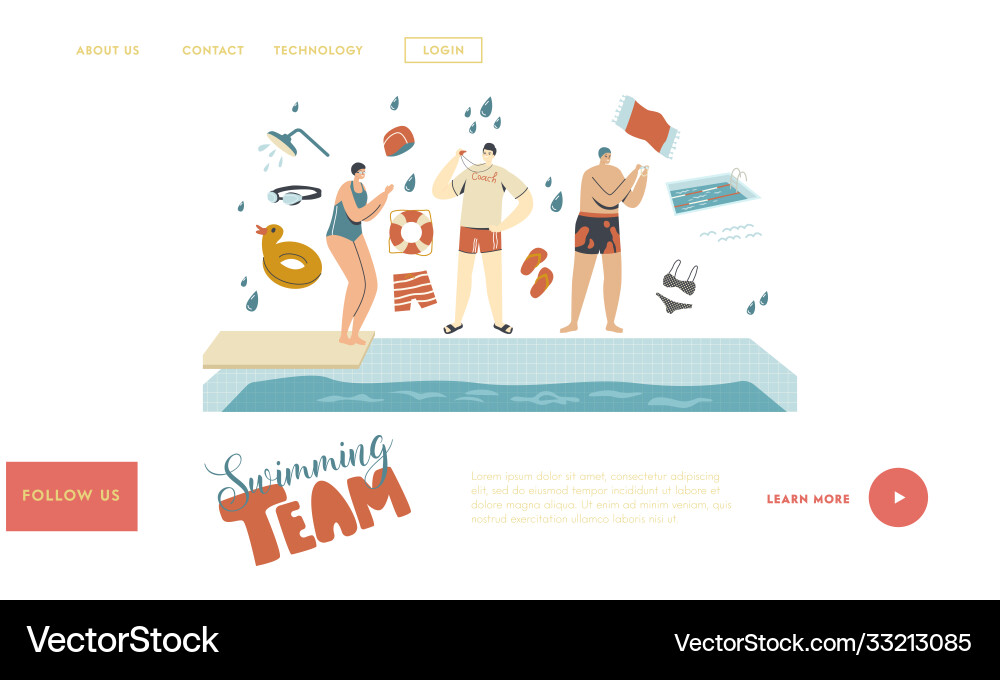 Swimmer characters in pool landing page template Vector Image