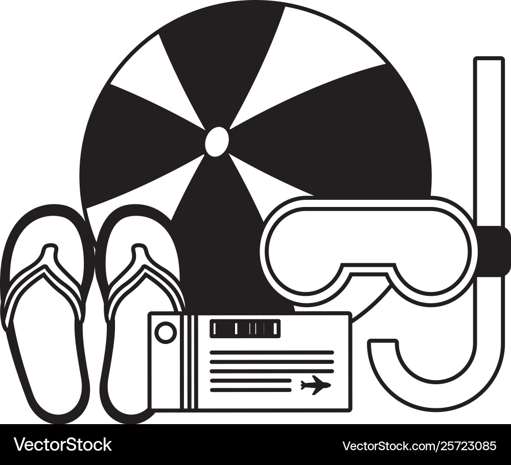 Vacations ball sandals snorkel tickets Royalty Free Vector