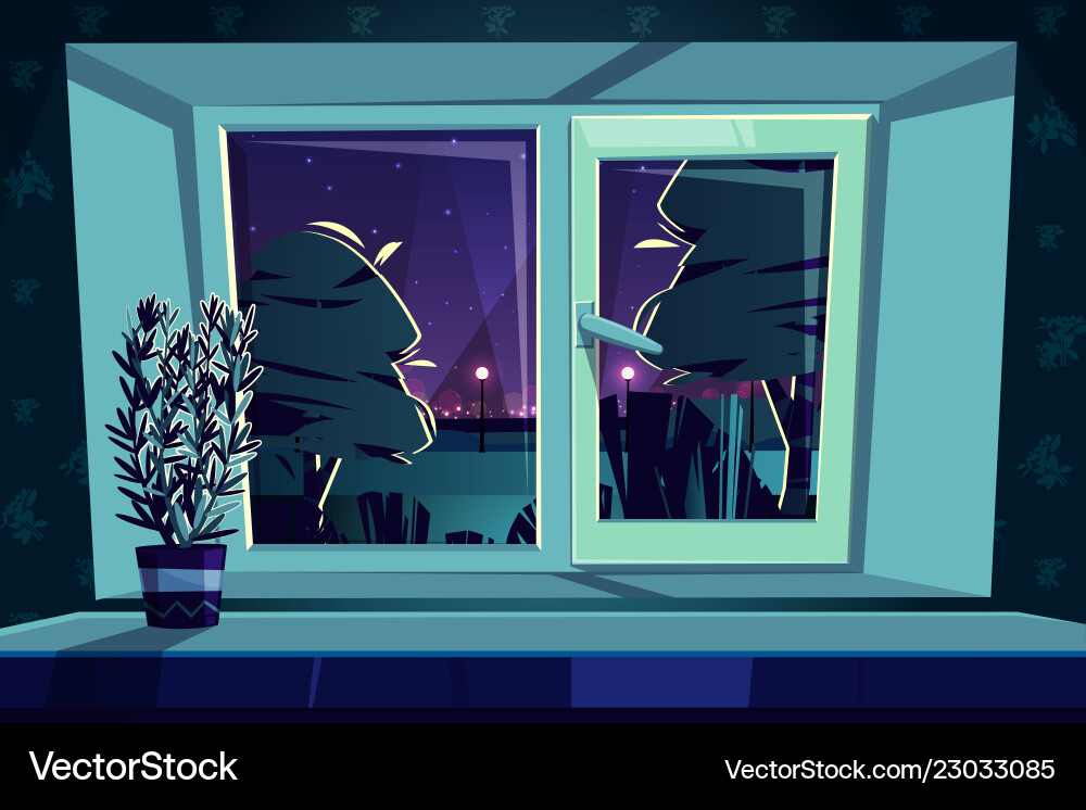 Window at night rosemary on sill Royalty Free Vector Image
