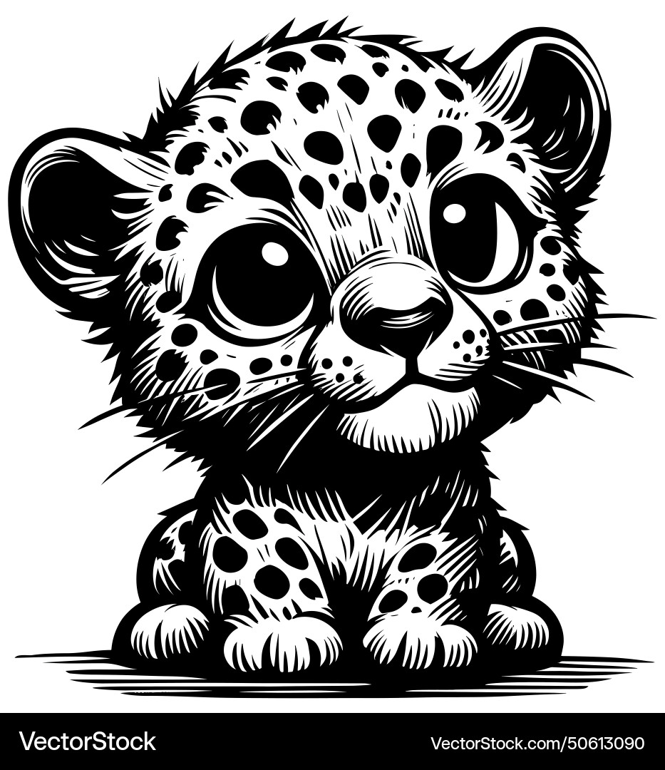 Baby african leopard linocut Royalty Free Vector Image