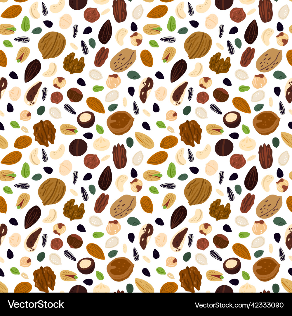 Cartoon nuts seamless pattern vegan superfood Vector Image