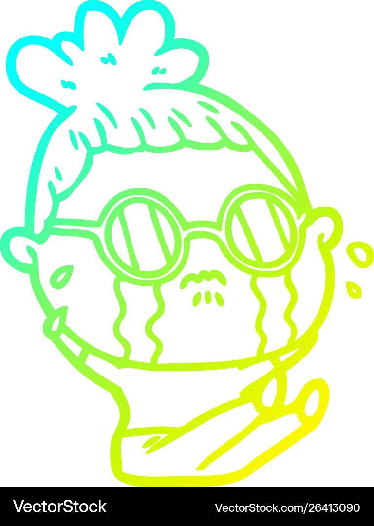 Cold gradient line drawing cartoon crying woman Vector Image