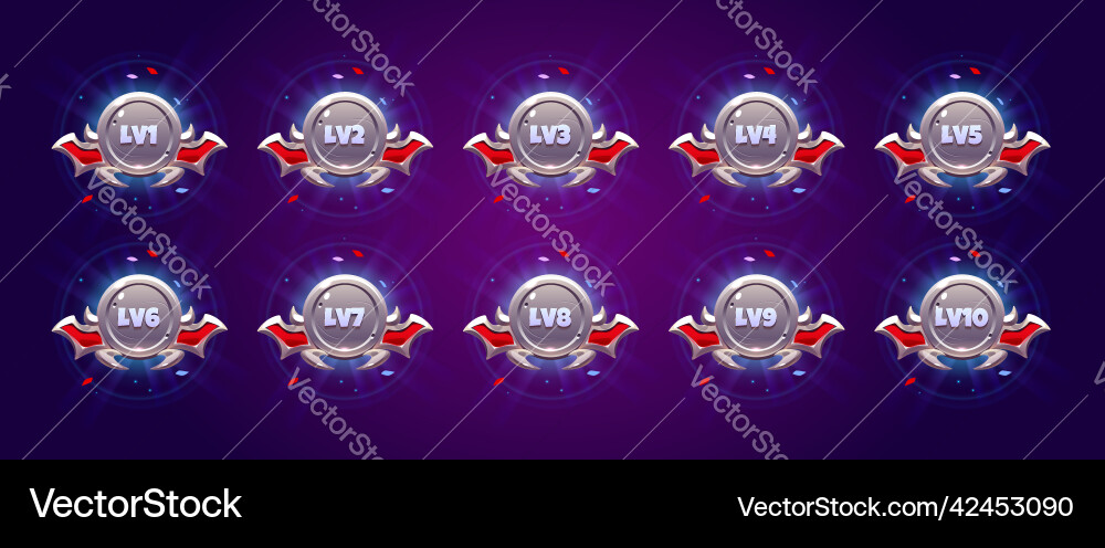 Game metal badges with level number Royalty Free Vector