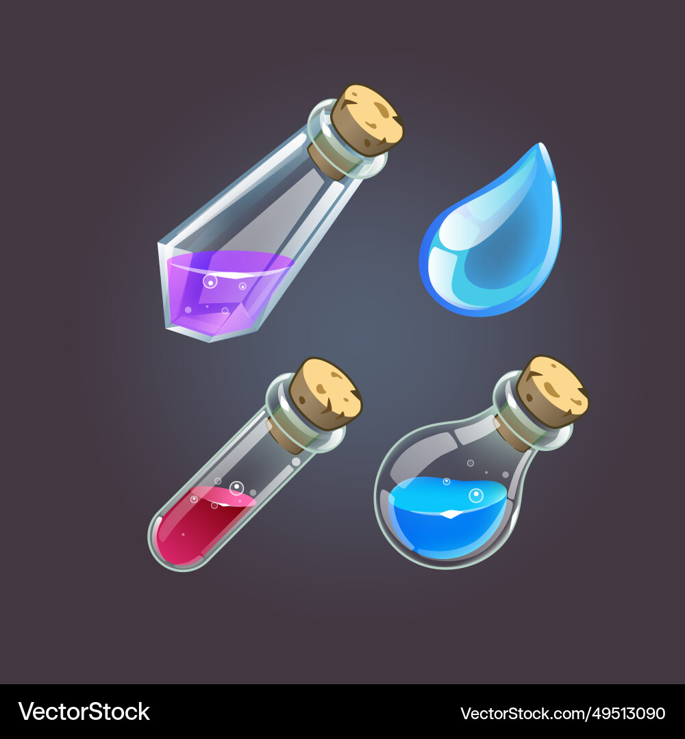 Game potion cartoon elixirs on dark background Vector Image