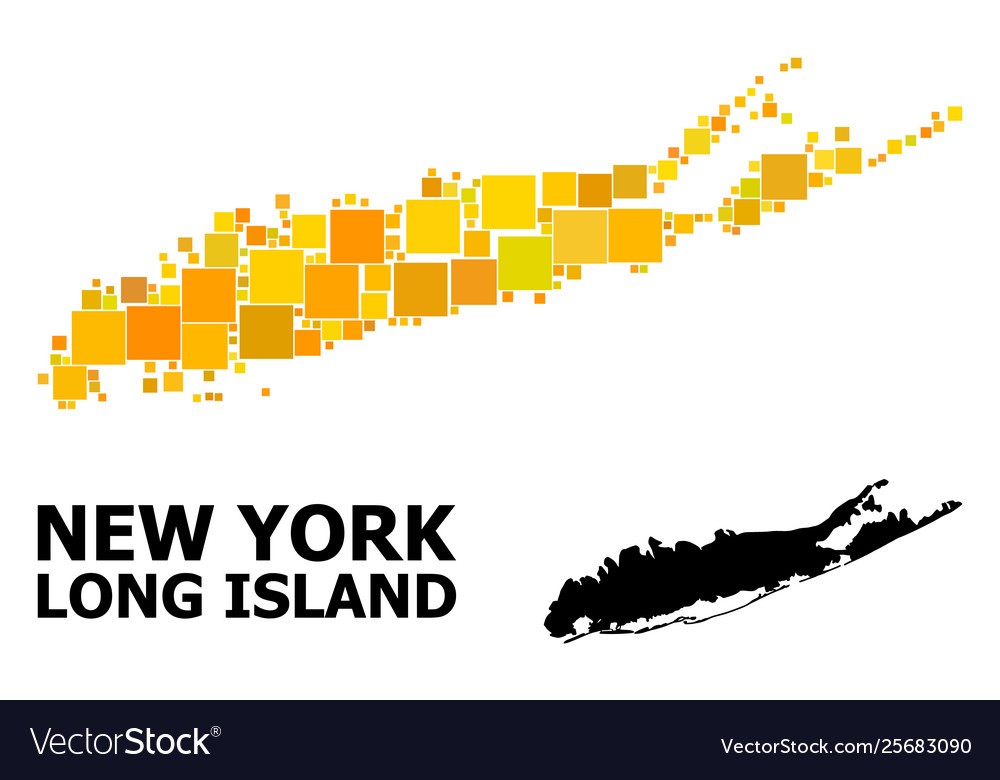 Gold square mosaic map long island Royalty Free Vector Image