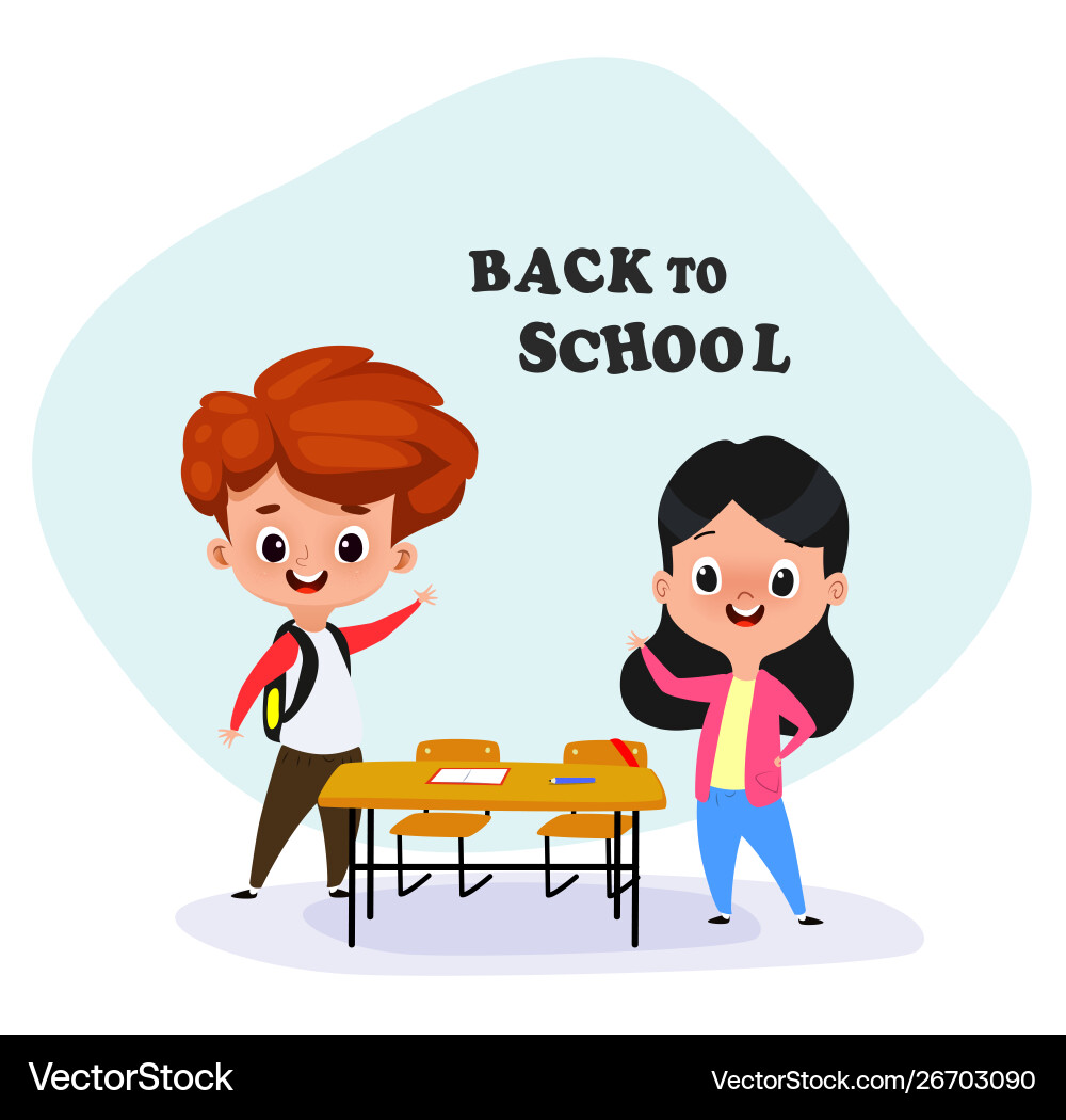 Happy children at school desk Royalty Free Vector Image