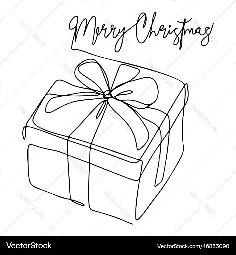 One line gift merry christmas lettering Royalty Free Vector