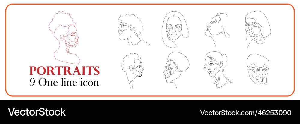 One line portraits set linear portrait human Vector Image