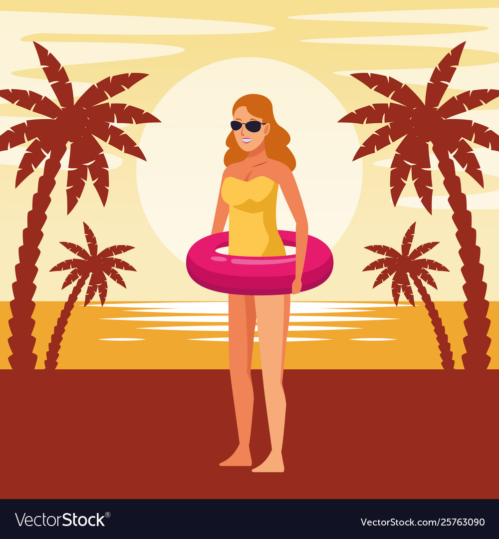 Young Woman In Swimsuit Cartoon Royalty Free Vector Image