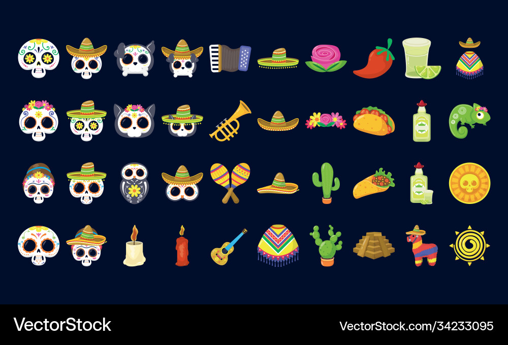 Bundle forty mexican ethnicity set icons Vector Image