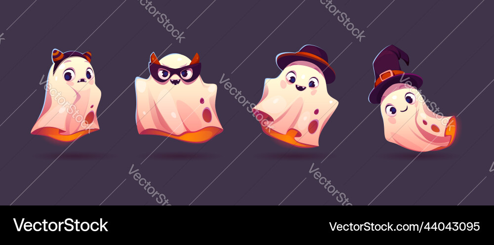 Cute ghosts cartoon halloween characters set Vector Image