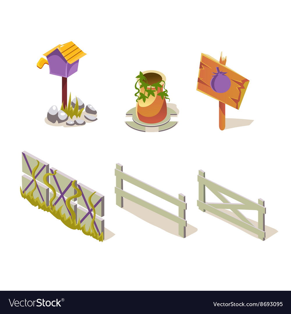 Farm objects simplified cute set Royalty Free Vector Image