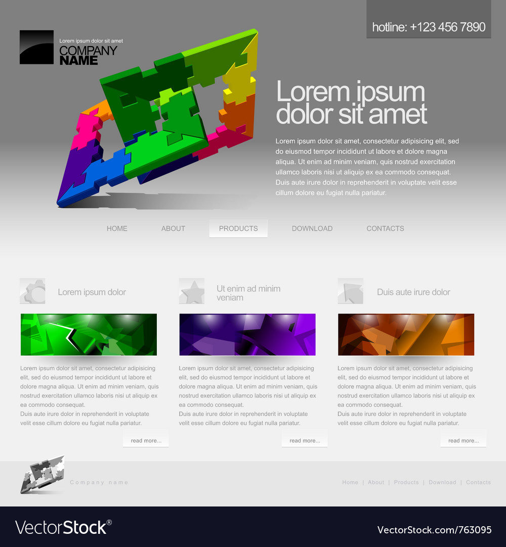 Gray website template Royalty Free Vector Image