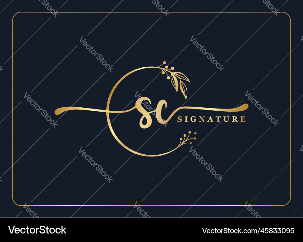 Luxury gold signature initial sc logo design Vector Image