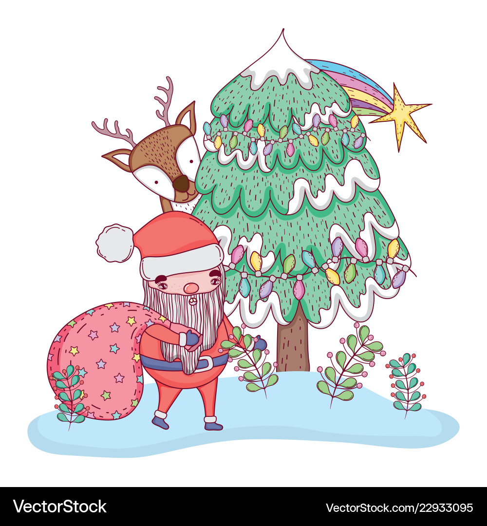 Santa claus with pine tree and deer Royalty Free Vector