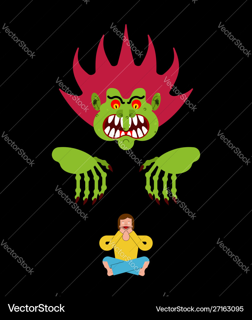 Scary man scaring guy nightmare monster with long Vector Image