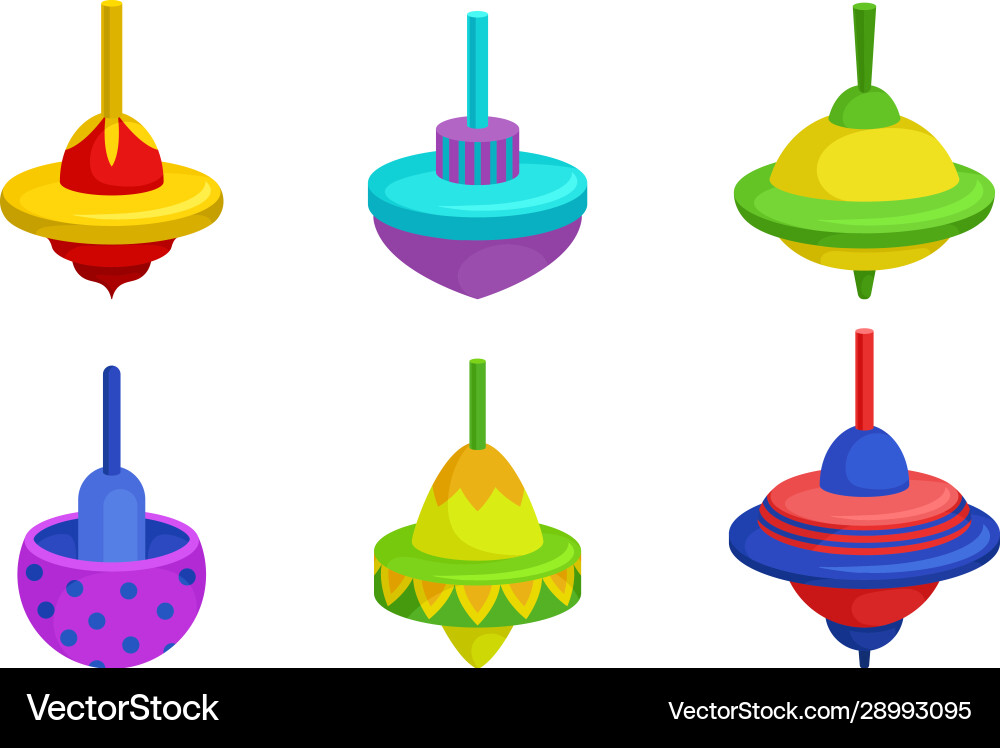 Spinning top set colorful childish pegtop Vector Image