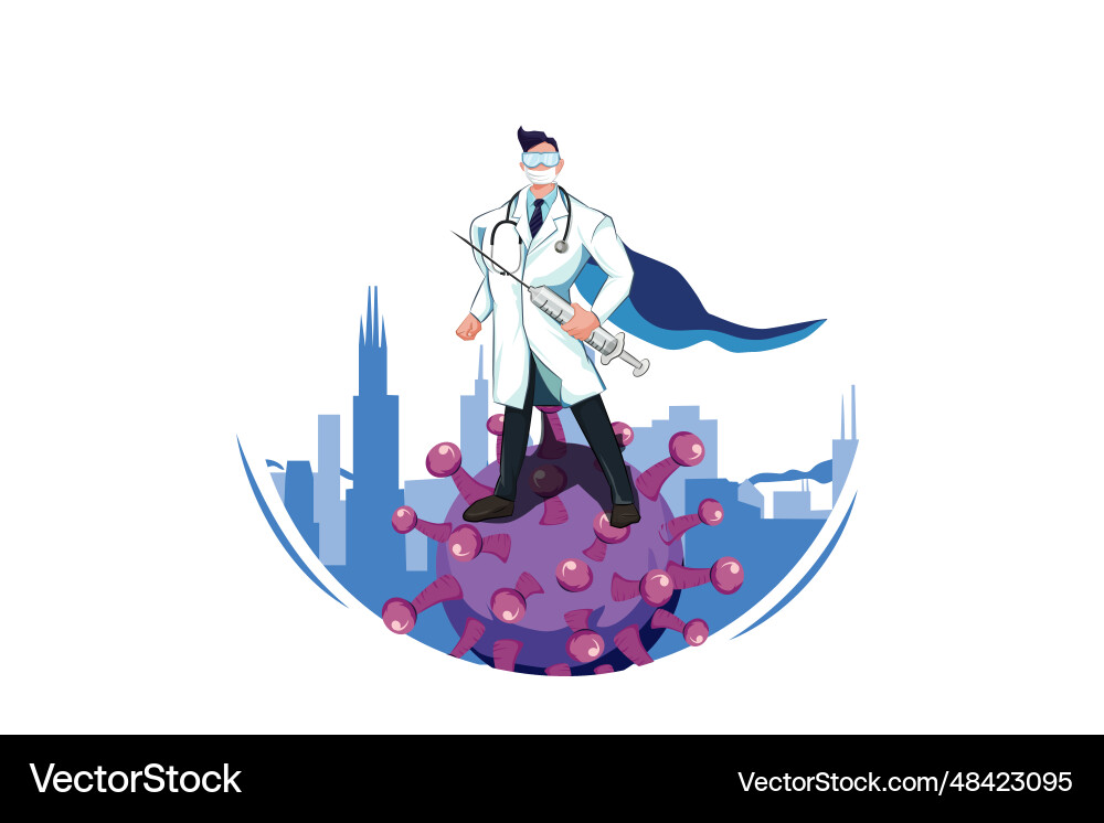 Superhero doctor fighting with virus Royalty Free Vector
