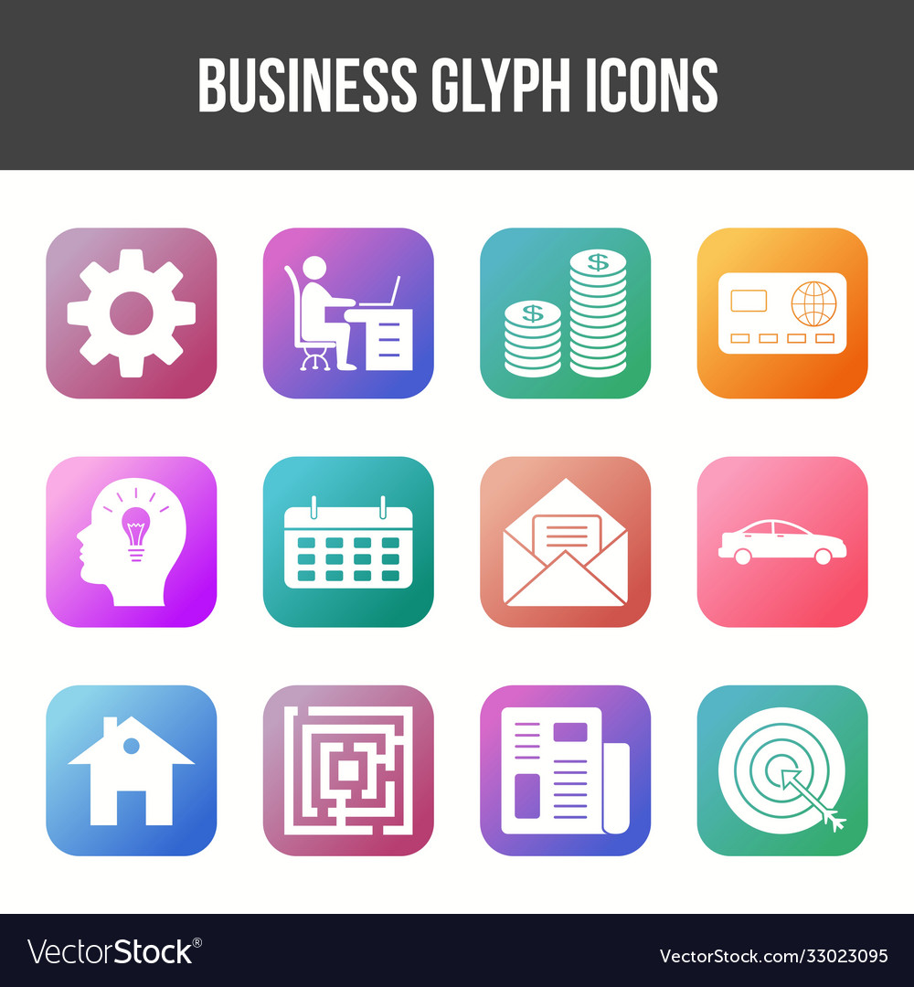 Unique business glyph icon set Royalty Free Vector Image