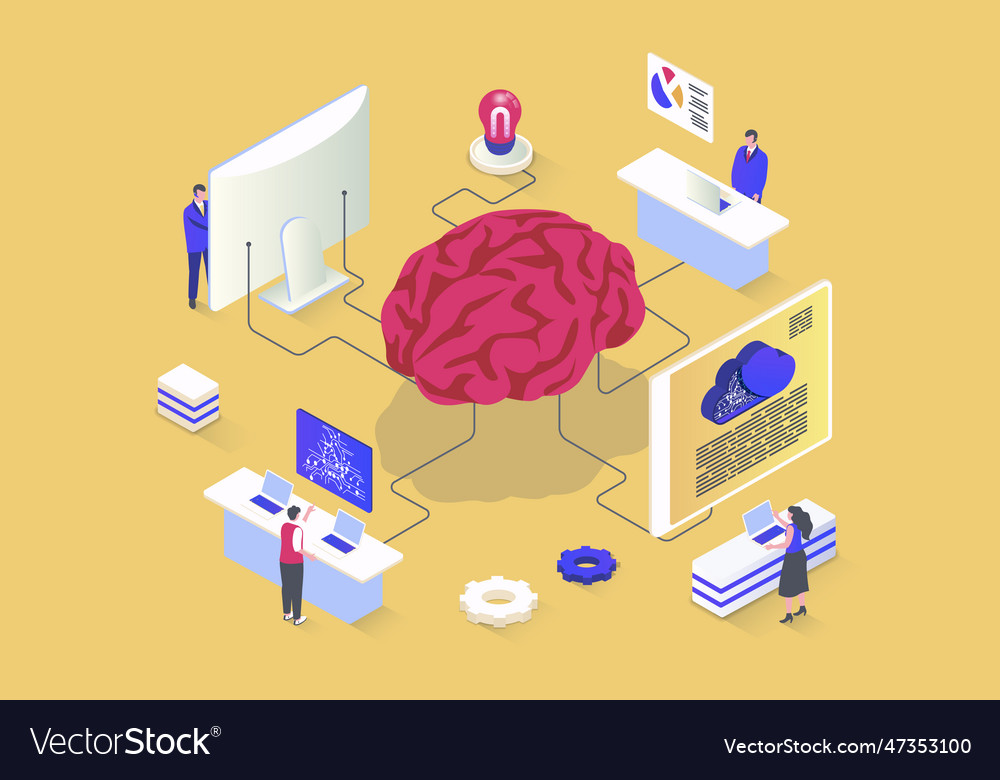 Brainstorming concept in 3d isometric design Vector Image