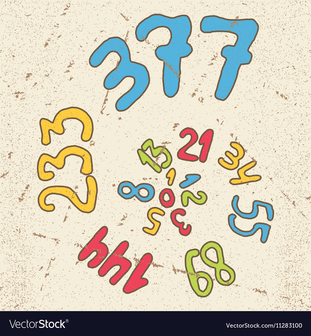 Fibonacci series numbers hand drawn Royalty Free Vector