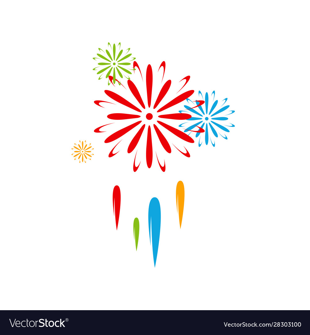Firework line icon and happy new year Royalty Free Vector